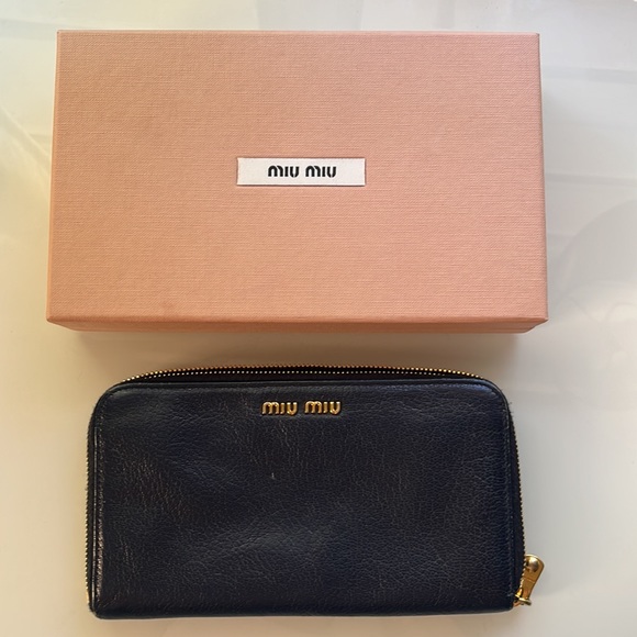 Miu Miu | Bags | Miu Miu Madras Zip Wallet In Nave | Poshmark